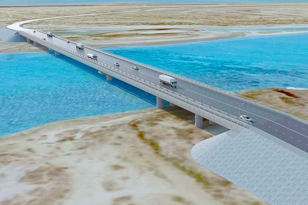 Construction of a bridge across Garabogazgol Bay nears completion in ...